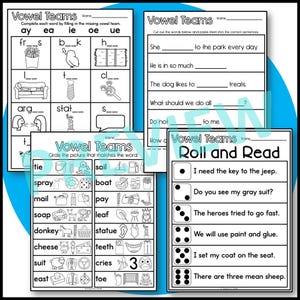 Vowel Teams Worksheets: Double Vowels Picture & Word Sorts Cloze ...