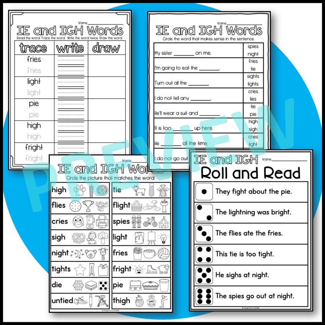 IE and IGH Worksheets: Long I Sorts, Cloze, I Spy, Color by Code ...