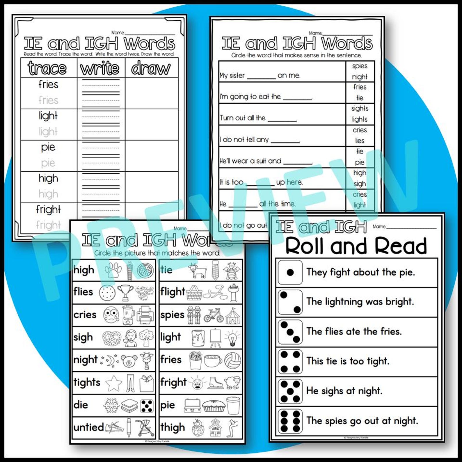 IE and IGH Worksheets: Long I Sorts, Cloze, I Spy, Color by Code ...