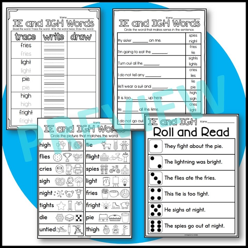 IE and IGH Worksheets: Long I Sorts, Cloze, I Spy, Color by Code ...