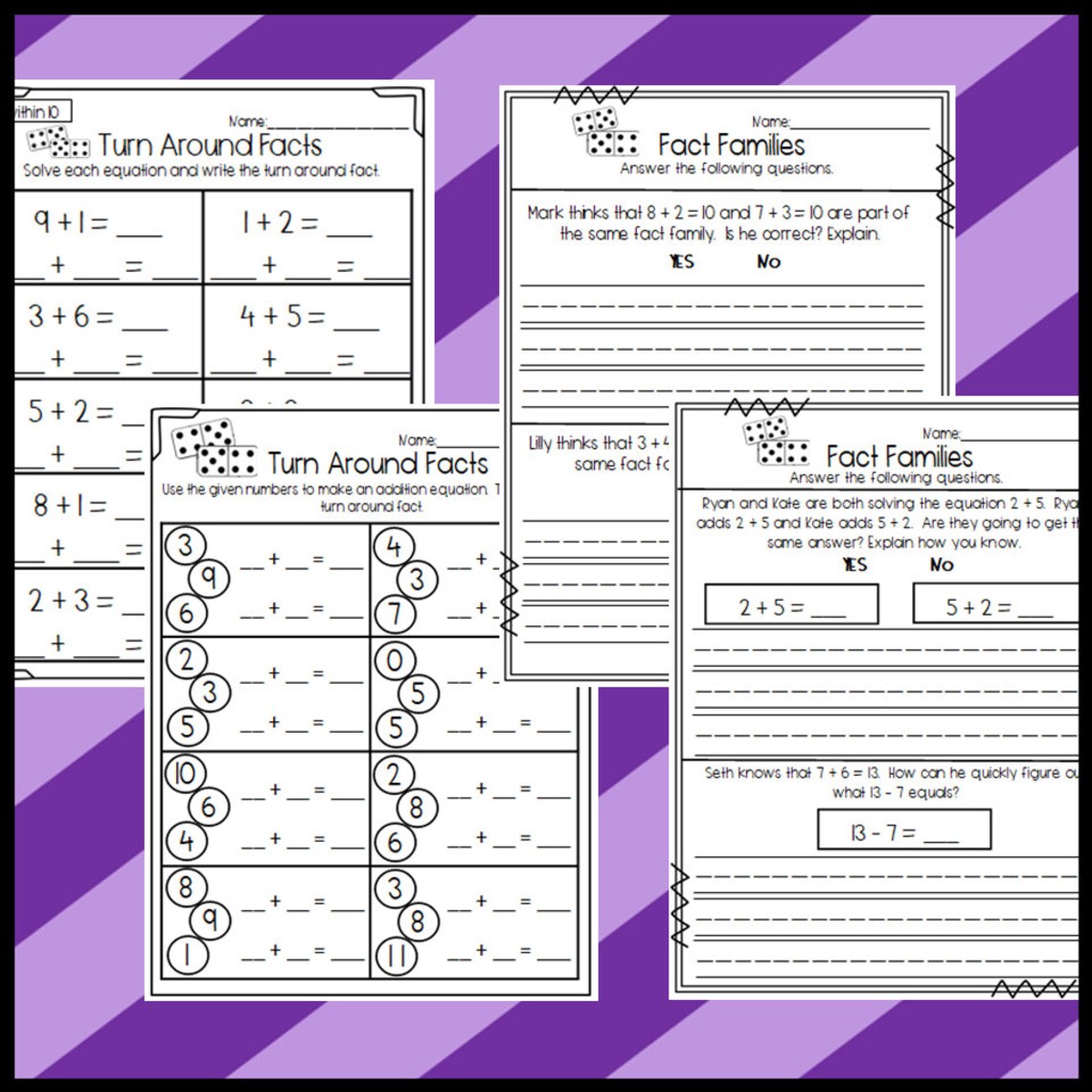 Turn Around Fact and Fact Family Worksheets: First and Second Grade ...