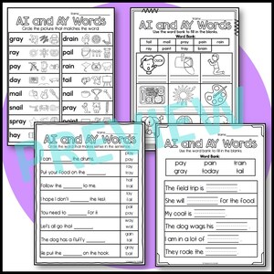 AY and AI Worksheets: Cut and Paste Sorts, Cloze, Mystery Picture ...