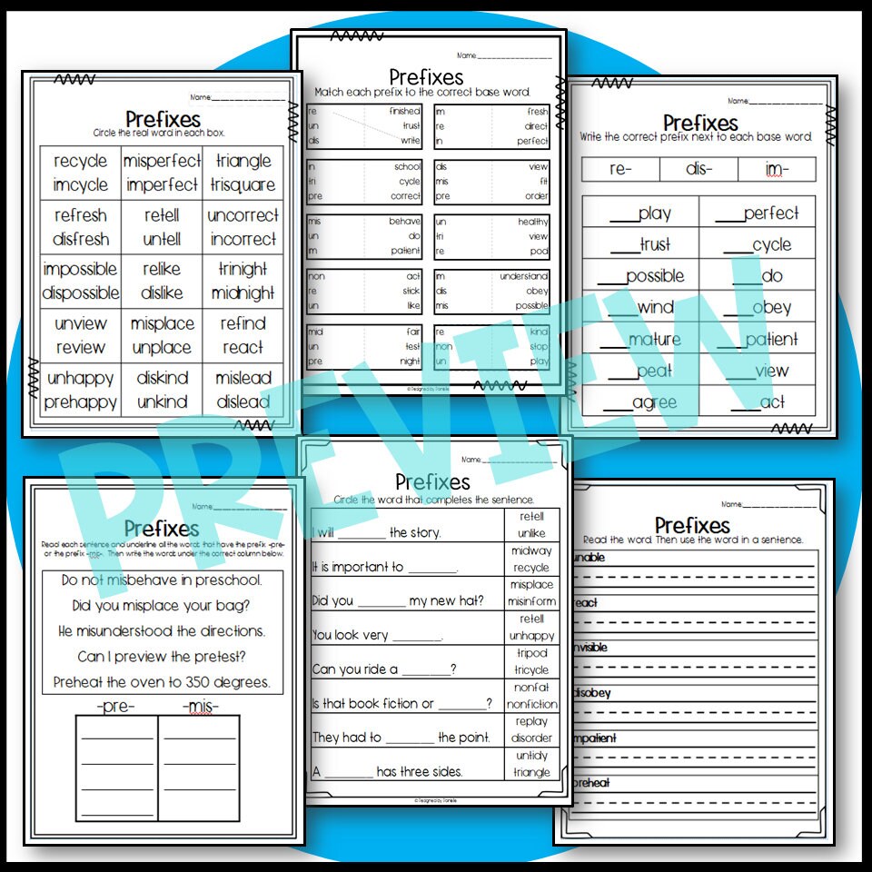 Prefix Worksheets: First and Second Grade Printable Worksheets to Work ...