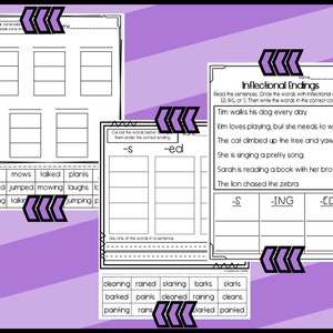 Inflectional Endings Printable Worksheets: ED ING and S - Etsy