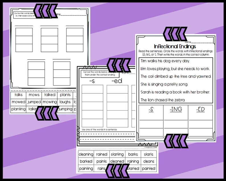 Inflectional Endings Printable Worksheets: ED ING and S Endings - Etsy