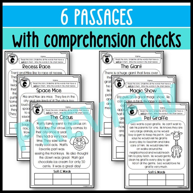 Soft C and Soft G Passages With Comprehension Questions Reading ...