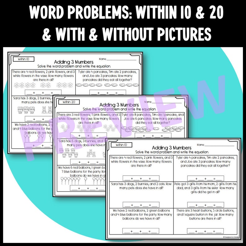 Adding 3 Numbers: Worksheets, Number Line, Word Problems Printable ...