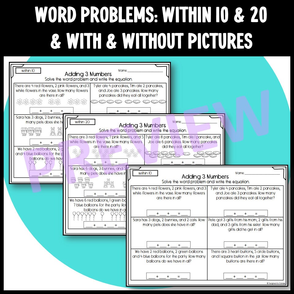 Adding 3 Numbers: Worksheets, Number Line, Word Problems Printable ...