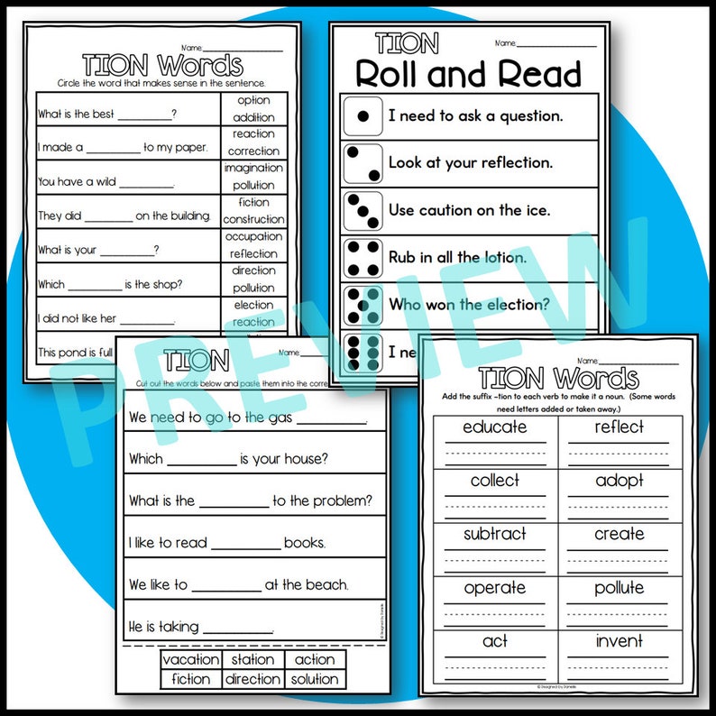 TION Worksheets Phonics for First Grade Second Grade Homeschool ...