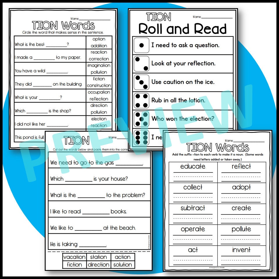 TION Worksheets Phonics for First Grade Second Grade Homeschool ...