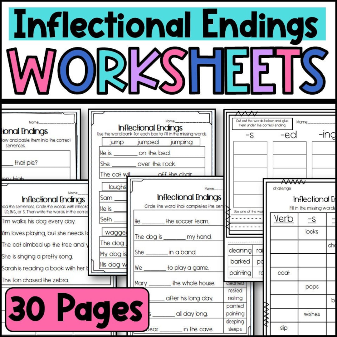 Inflectional Endings Printable Worksheets: ED ING and S Endings First ...