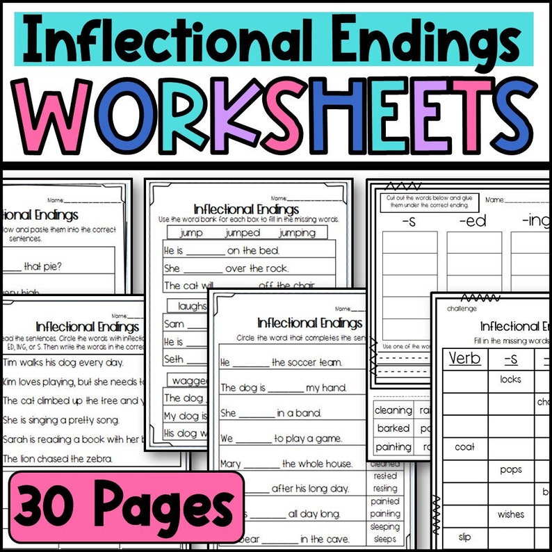 Inflectional Endings Printable Worksheets: ED ING and S Endings First ...