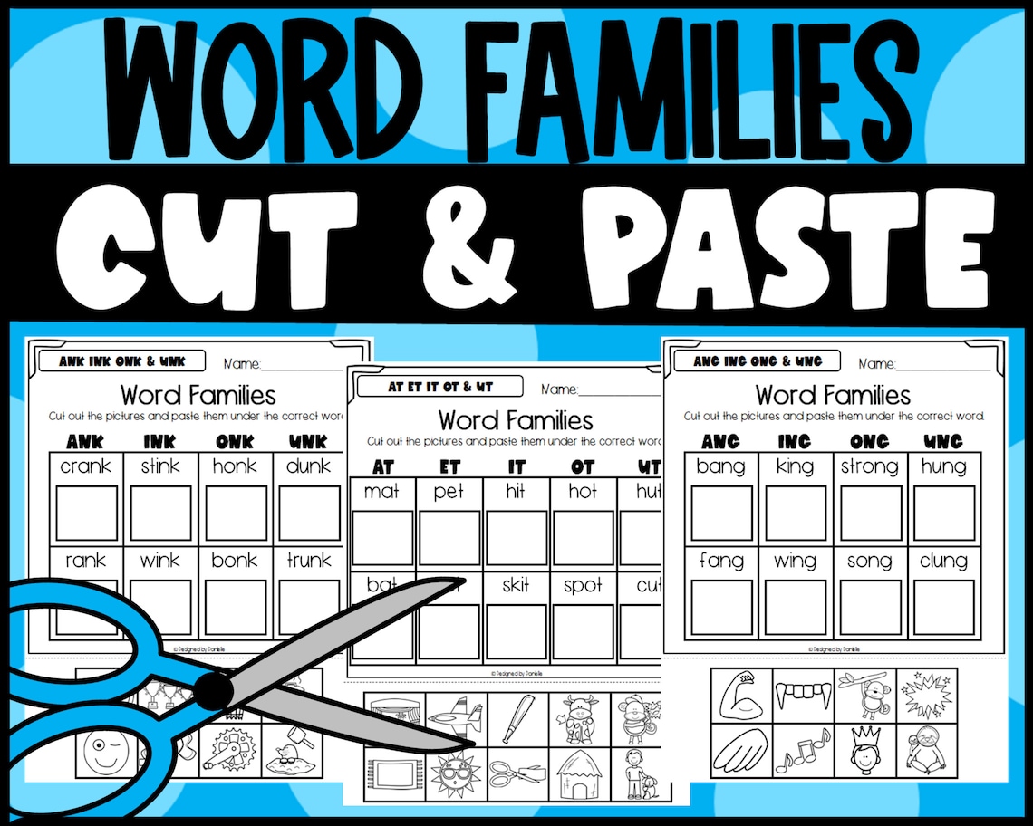 Word Families Cut and Paste Phonics Worksheets: Printable - Etsy