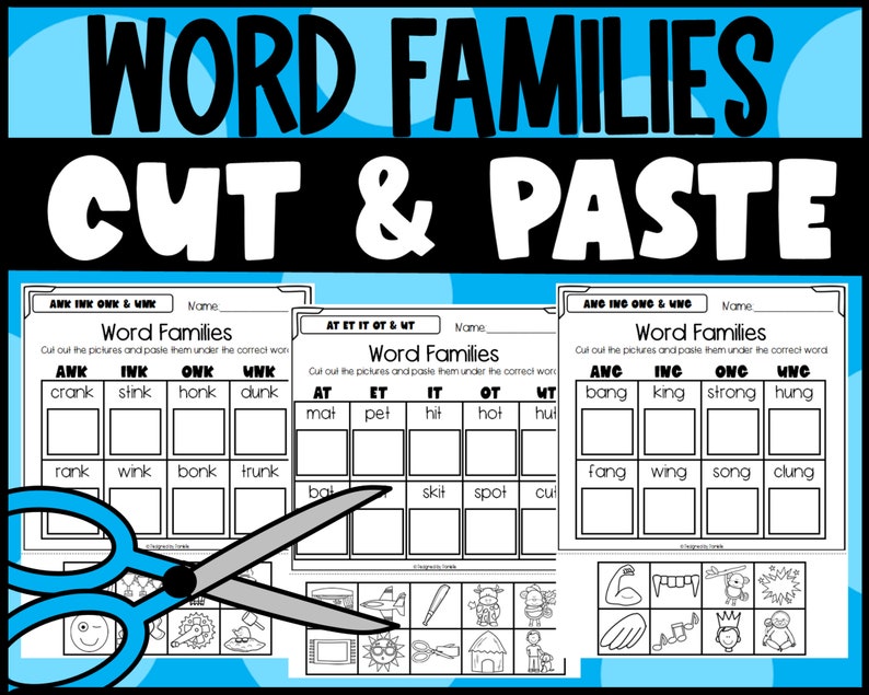 Word Families Cut and Paste Phonics Worksheets: Printable - Etsy