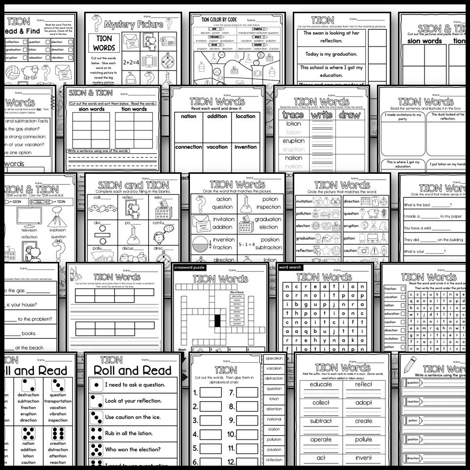 TION Worksheets Phonics for First Grade Second Grade Homeschool ...