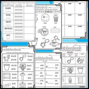Ank Ink Onk and Unk Worksheets: Cut and Paste Sorts Cloze - Etsy