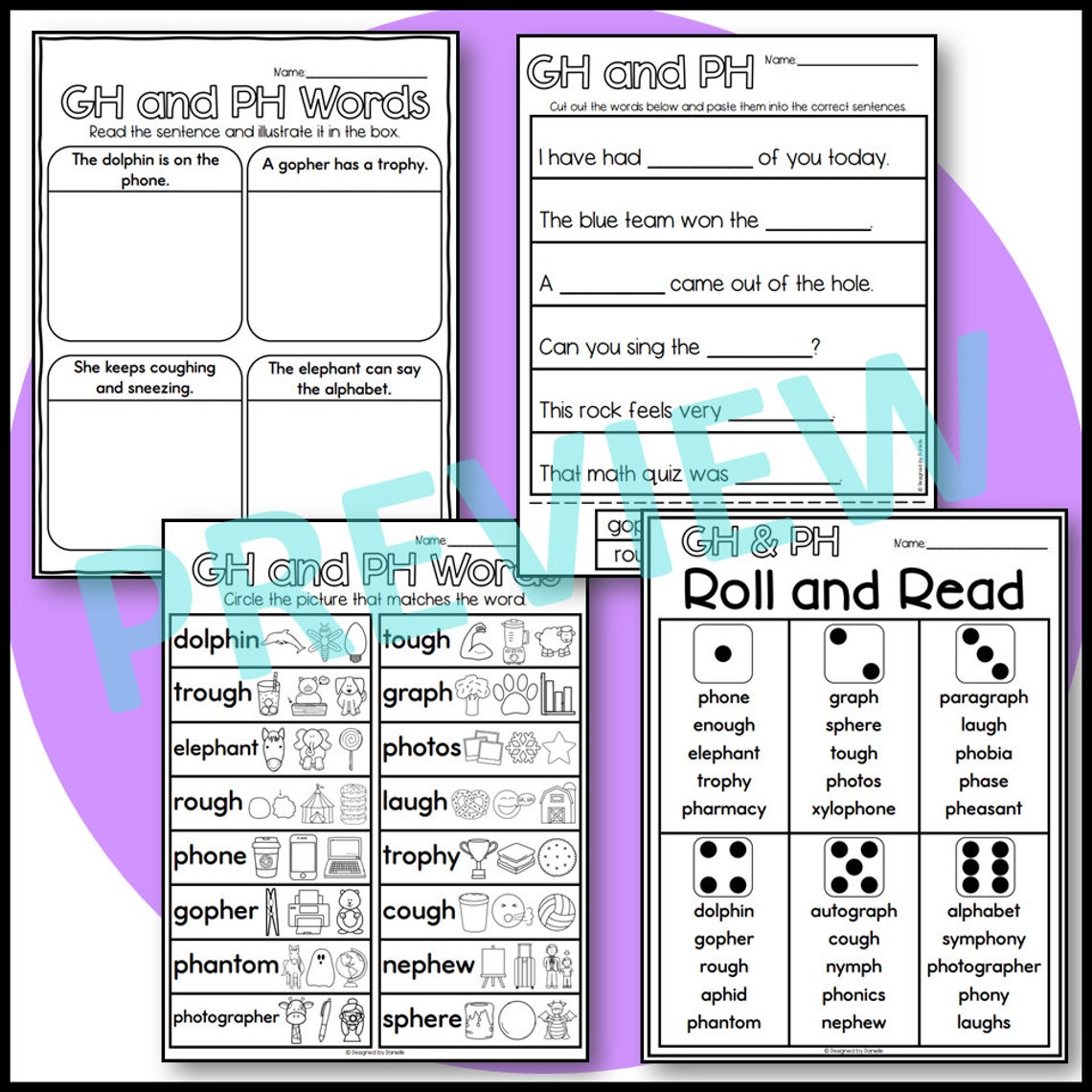 PH and GH Worksheets: Cut and Paste Sorts, Cloze, Read and Draw Instant ...