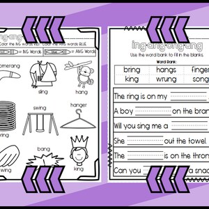 Ing Ang Ong and Ung Phonics Worksheets: Printable First Grade | Etsy