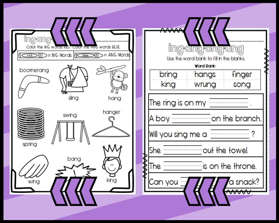 Ing Ang Ong and Ung Phonics Worksheets: Printable First Grade Word Family Practice - Etsy