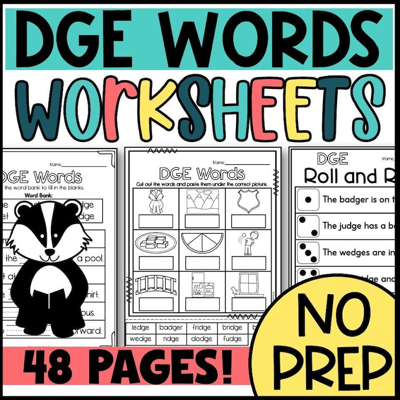 DGE Words Worksheets: Trigraphs Word & Picture Sorts, Matching, Roll ...