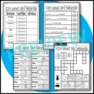 SH and CH Worksheets: Word and Picture Sorts, Cloze, I Spy, Color by ...