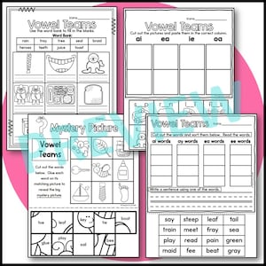 Vowel Teams Worksheets: Double Vowels Picture & Word Sorts Cloze ...
