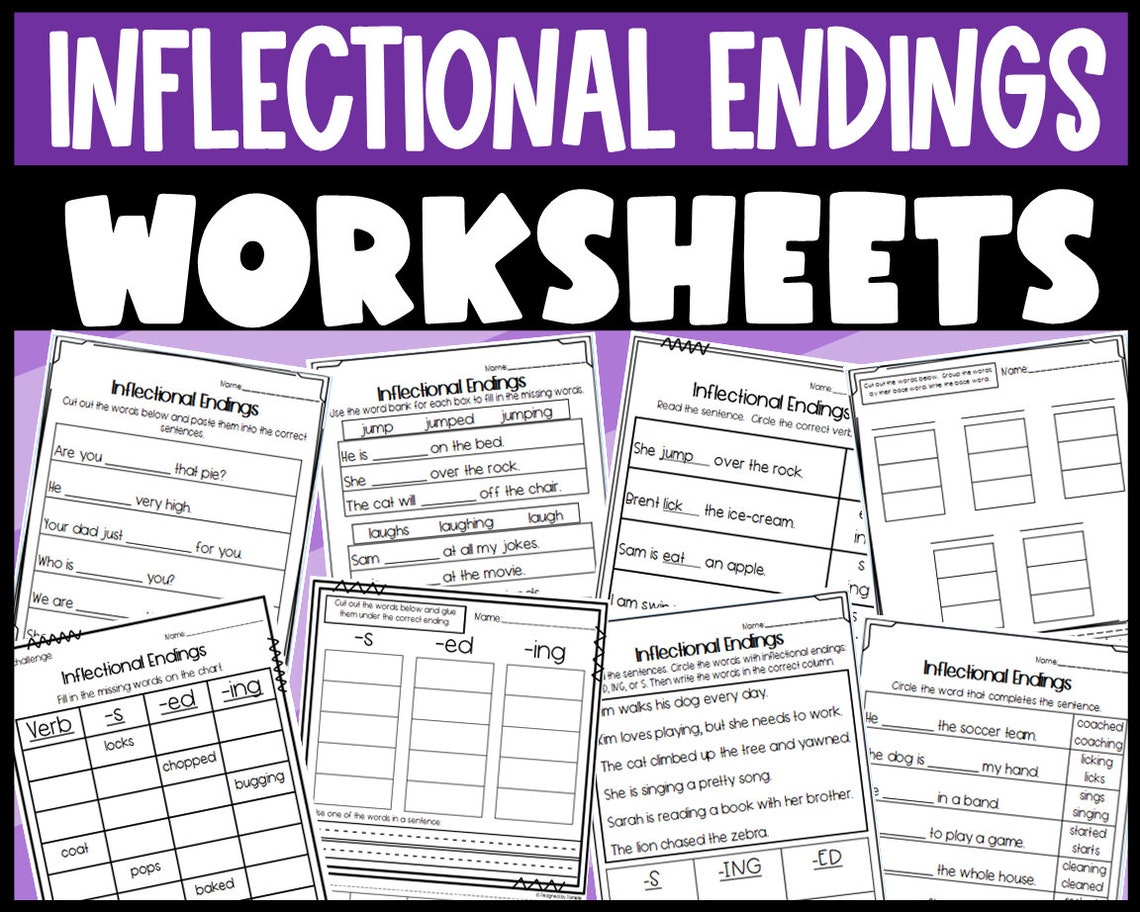 Inflectional Endings Printable Worksheets: ED ING and S Endings - Etsy
