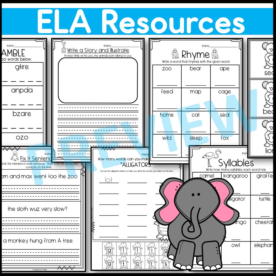 Zoo Day Themed Activities and Worksheets: Back to School Review Math ...