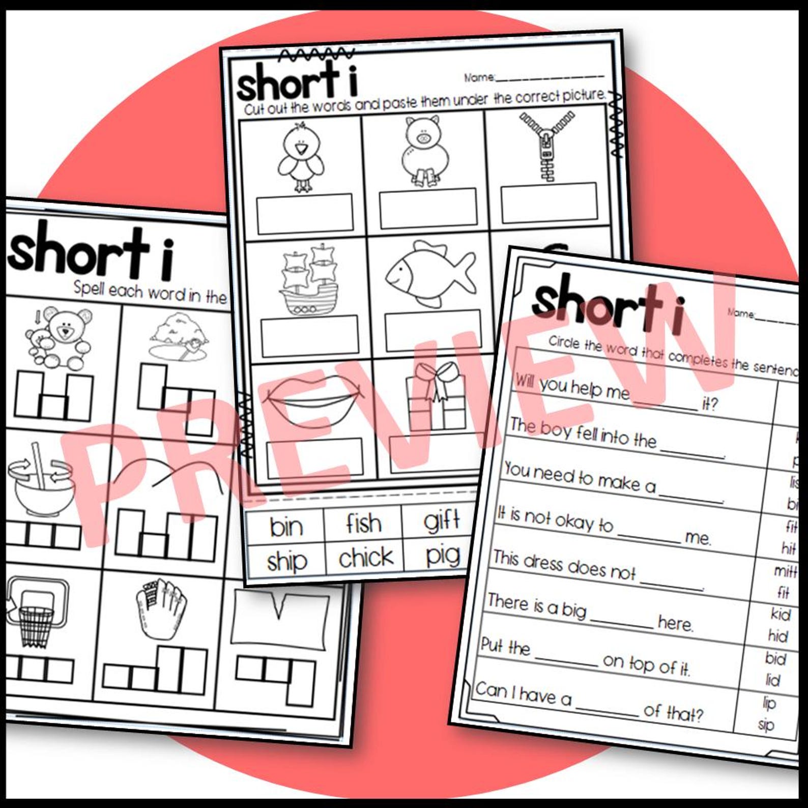 Short I Worksheets: Short Vowel Practice Review Supplement No Prep ...