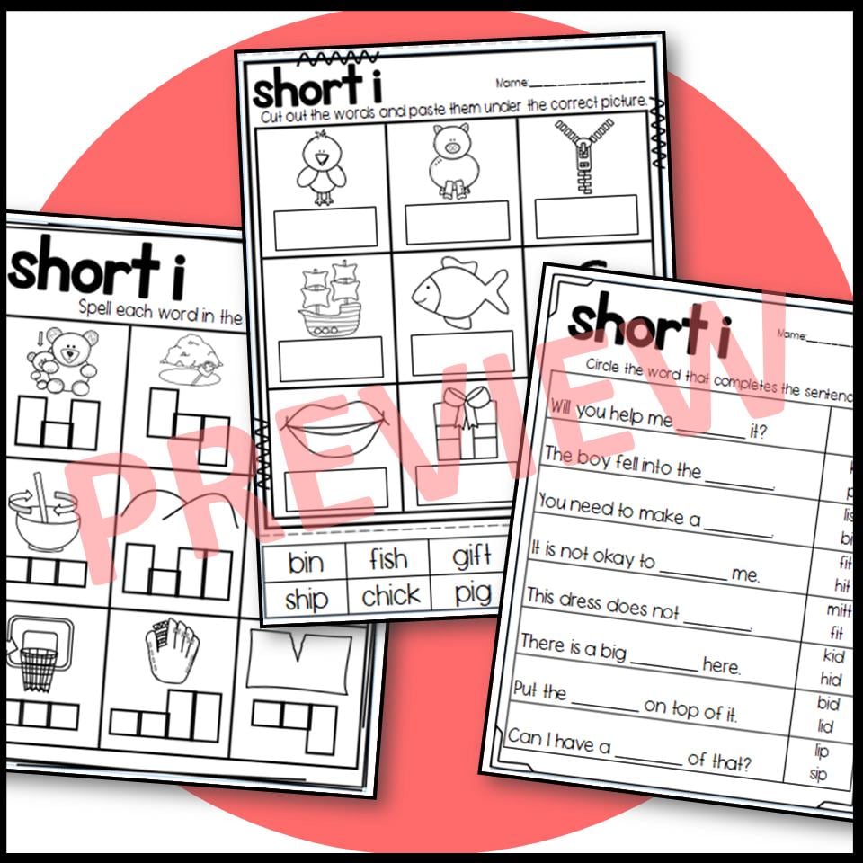 Short I Worksheets: Short Vowel Practice Review Supplement No Prep ...
