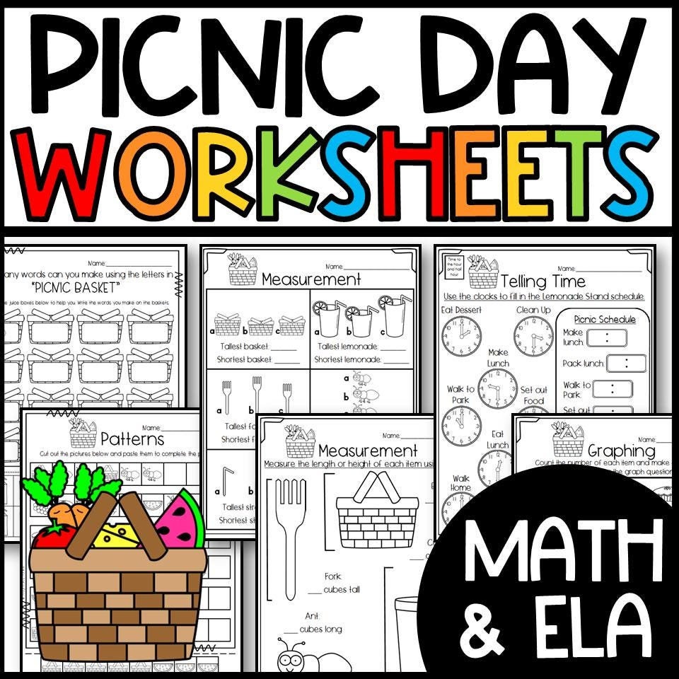 Picnic Day Themed Activities and Worksheets: Back to School Review Math ...