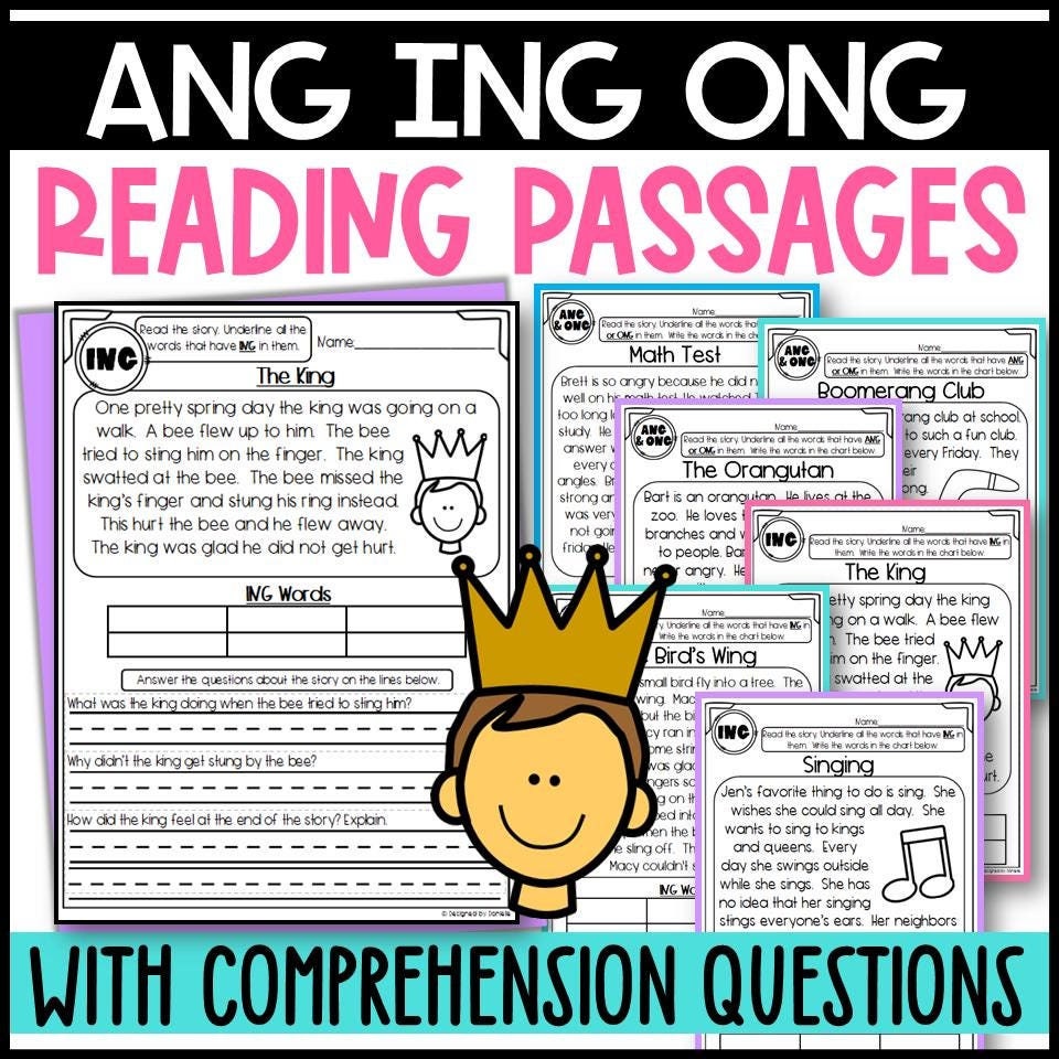 Ing, Ang, and Ong Passages: Word Family Glued Sounds Comprehension ...