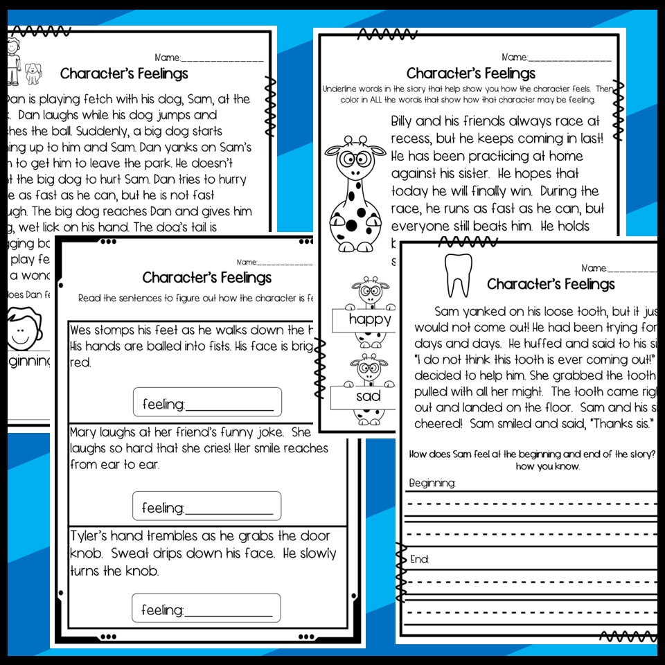 Worksheets: Identify Words That Suggest the Character's Feelings First ...