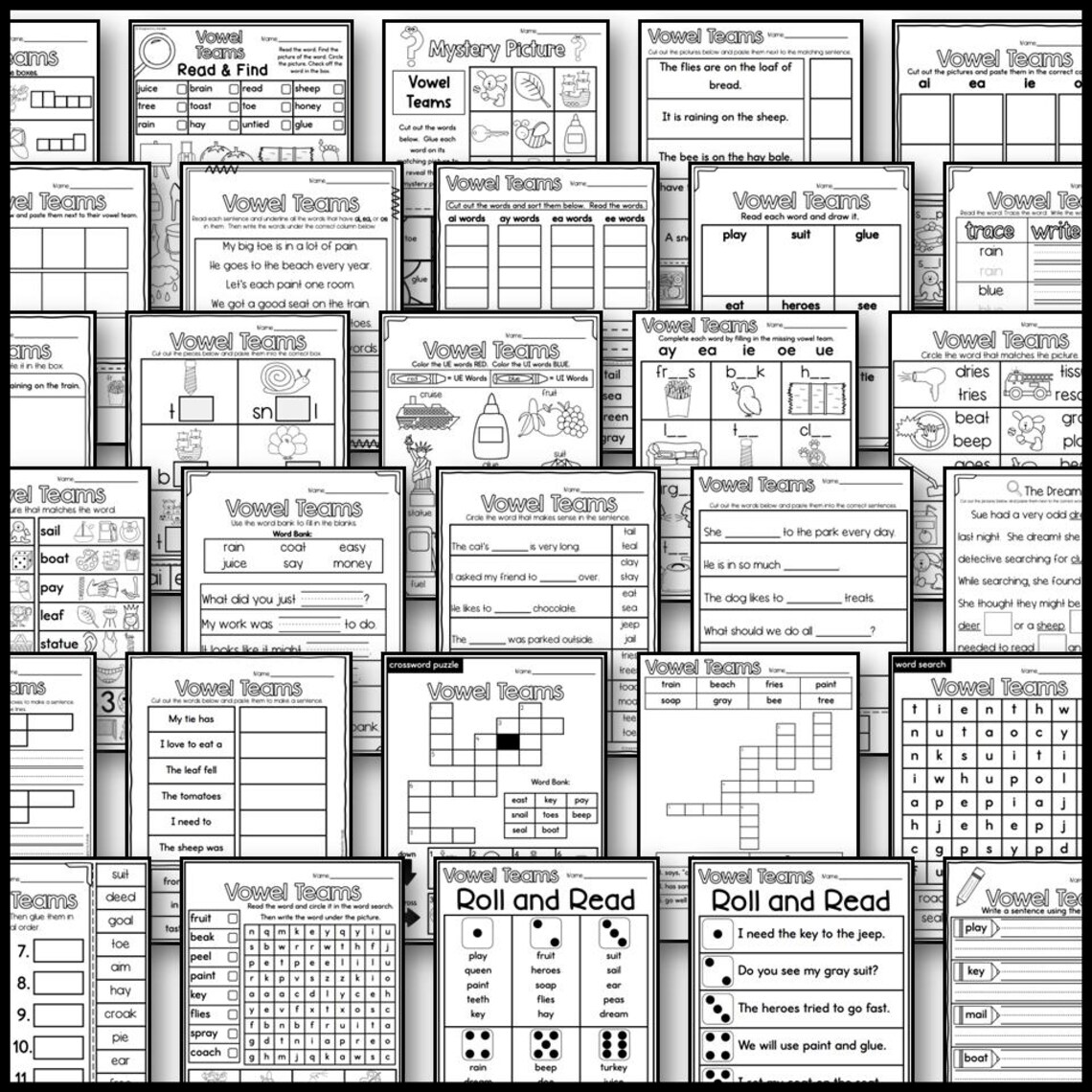 Vowel Teams Worksheets: Double Vowels Picture & Word Sorts Cloze ...