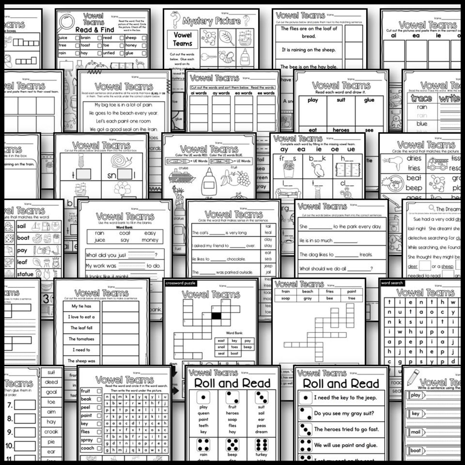 Vowel Teams Worksheets: Double Vowels Picture & Word Sorts Cloze ...