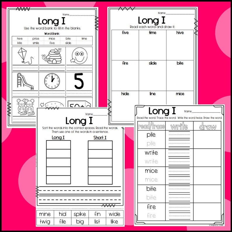 Long I, Silent E Worksheets Cvce Words Magic E Sneaky E Long Vowel I ...