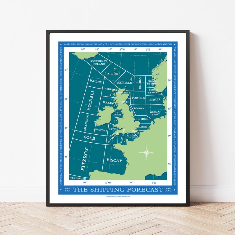 Shipping Forecast - Illustrated Map - Wall Art - Art Prints - Home ...