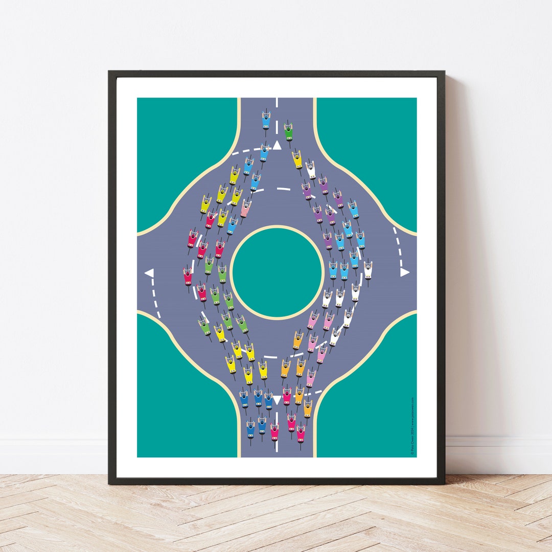 Cycling Roundabout Art Print: Colorful Cyclists Home Decor - Etsy