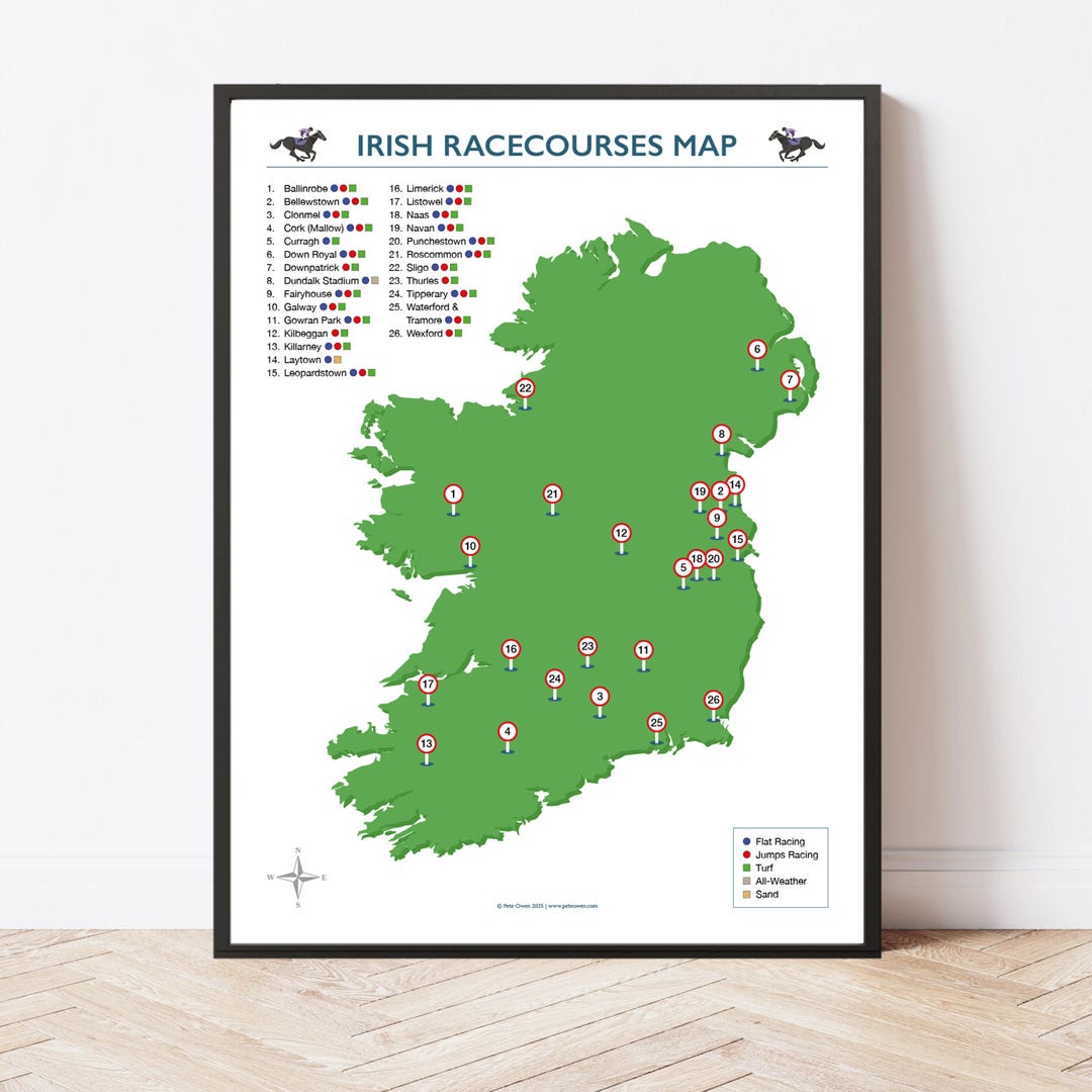 Irish Racecourses Map - Irish Horse Racing Art Print - Horse Racing ...