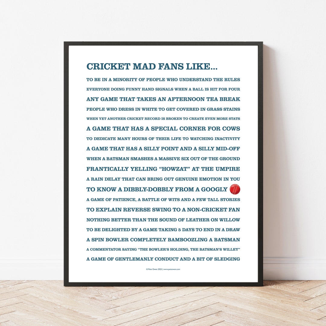 Cricket Mad Fans Like... - Cricket Wall Art - Cricket Gift - Print ...