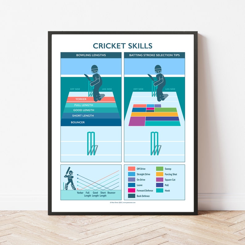 Cricket Skills - Bowling - Batting - Cricket Wall Art - Cricket Gift ...