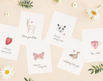 Printable Valentine Mini Card Set Cute Punny Animals Cat | Etsy
