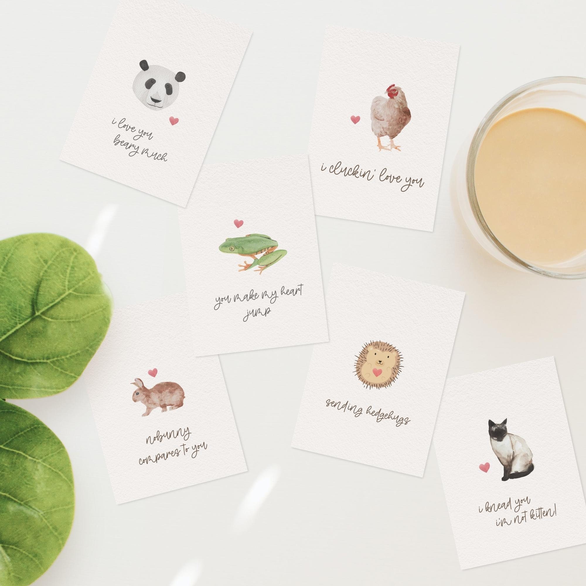 Printable Valentine Mini Card Set | Cute Punny Animals | Anniversary ...