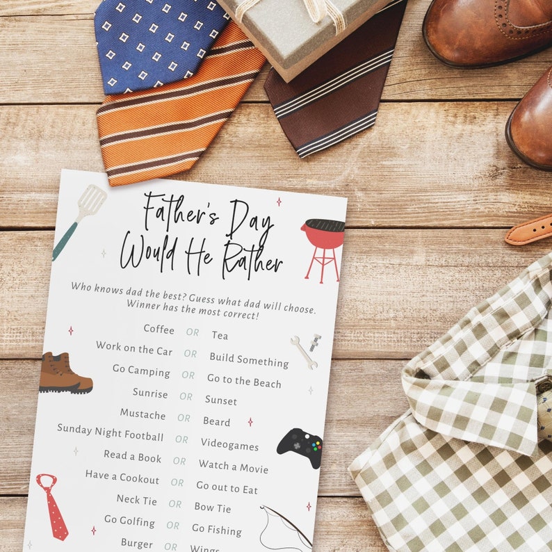 Father's Day Printable Game Would He Rather Fun | Etsy