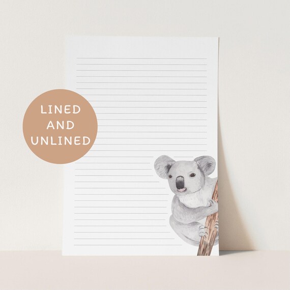 Printable Stationery Koala Paper Lined Unlined A4 | Etsy