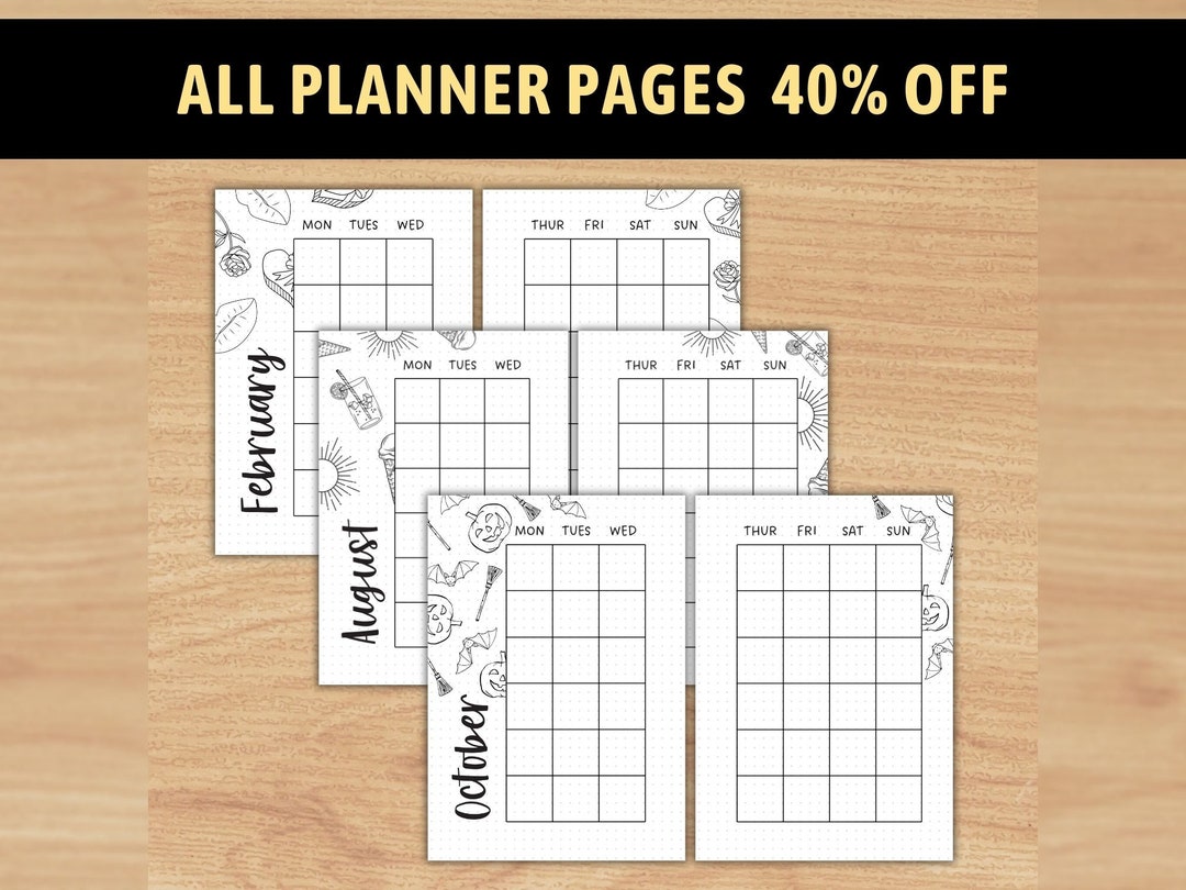 12 Month Calendar Pages A5 Journal Monthly Calendar Template Monthly 2 ...