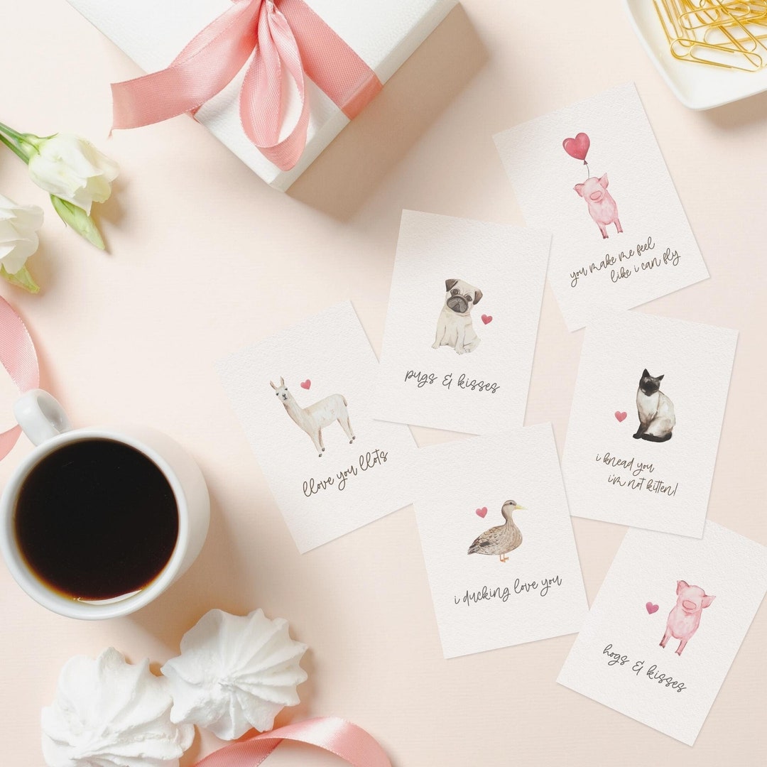 Printable Valentine Mini Card Set | Cute Punny Animals | Anniversary ...