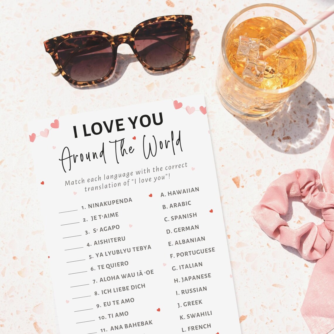 Valentine's Day Printable Game | I Love You Around the World Language ...