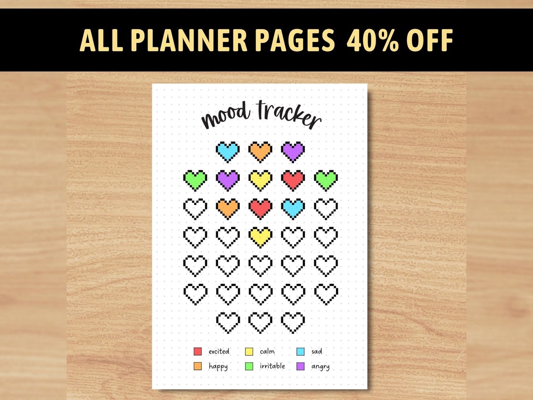 Pixel Hearts Mood Tracker | A5 Journal Page | Daily Tracker | Printable ...