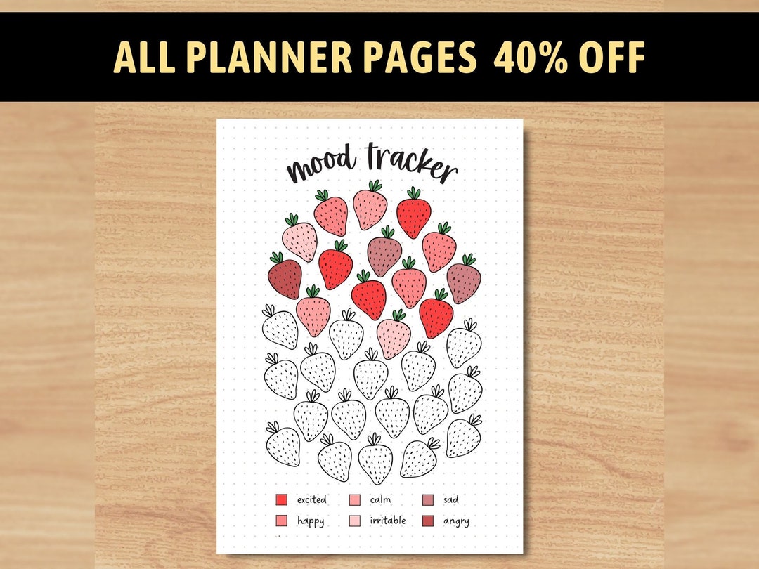 Strawberry Mood Tracker | A5 Journal Page | Daily Tracker | Printable Tracker | Monthly Tracker ...